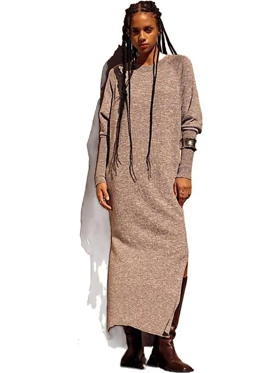 Free People Simply Chic Sweater Maxi Dress - Steel Grey Combo