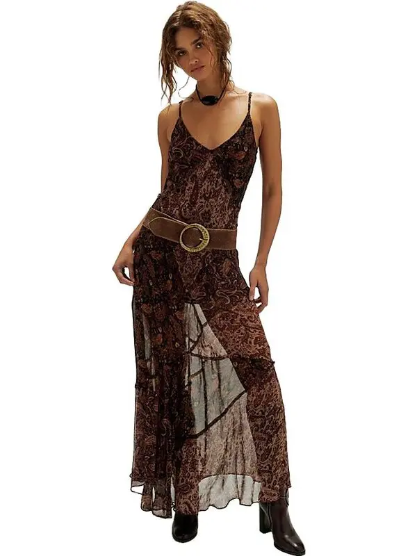 NIGEL PRESTON Paisley Patch Maxi Dress - Black/brown