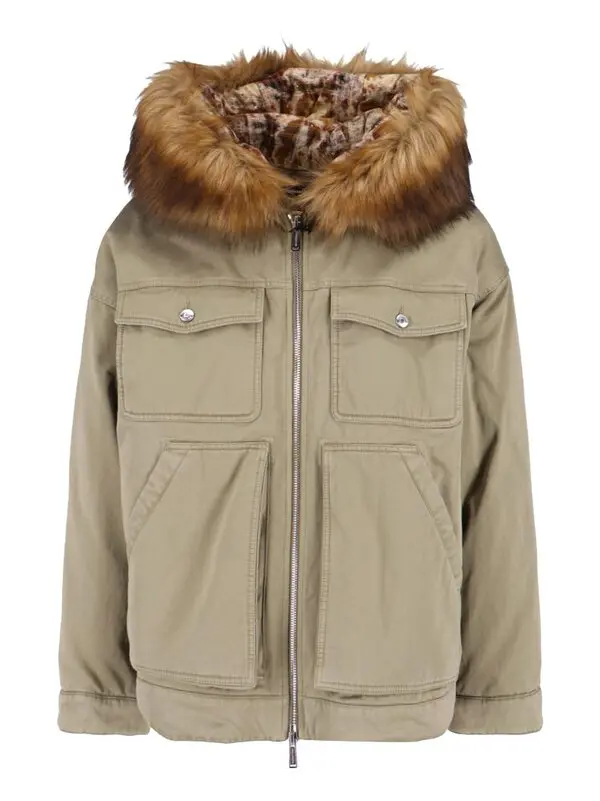 Dsquared2 Cotton Jacket With Fur Hood - Gray