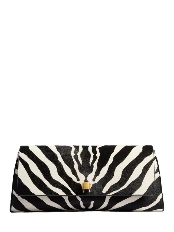 Khaite Audrey Clutch In Zebra Print Haircalf - Black / White