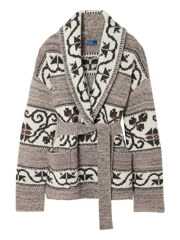 Ralph Lauren Belted Jacquard-knit Wool-blend Cardigan - Neutrals