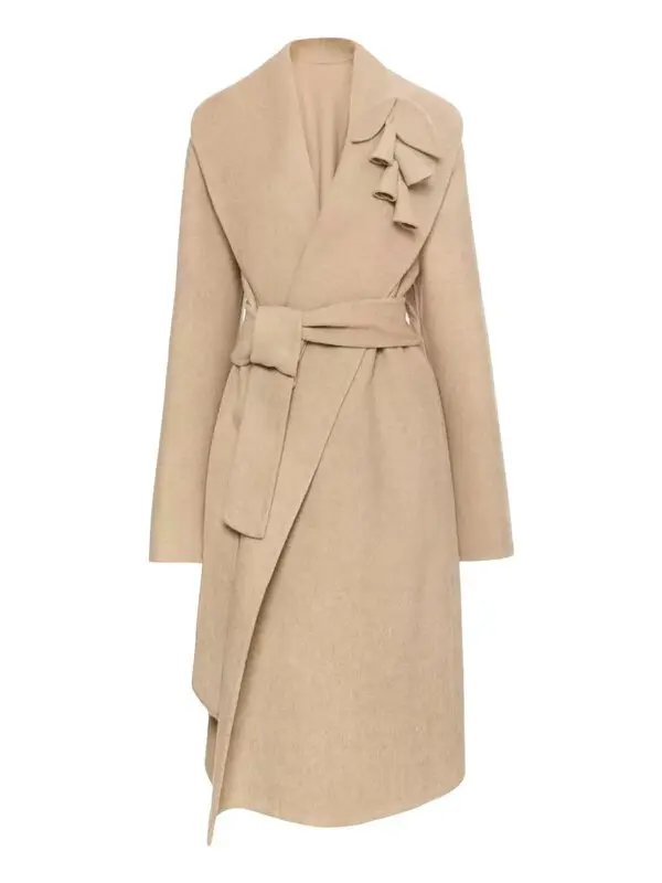 Oscar De La Renta Foxglove Embroidered Belted Coat - Neutrals