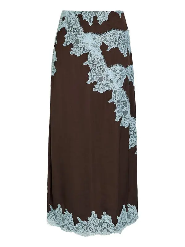NEVER FULLY DRESSED Lace And Satin Midi Skirt - Brown