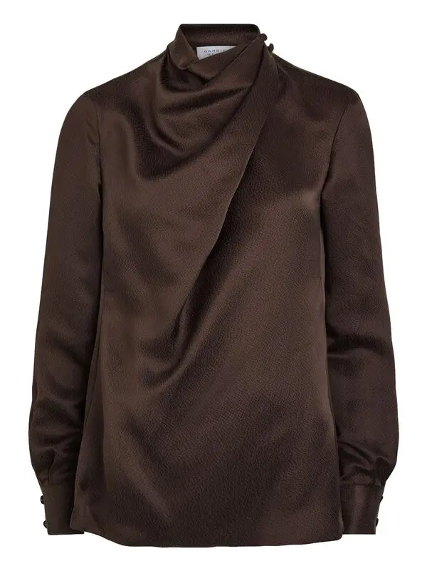 Gabriela Hearst Marcela Draped Silk Top - Dark Brown