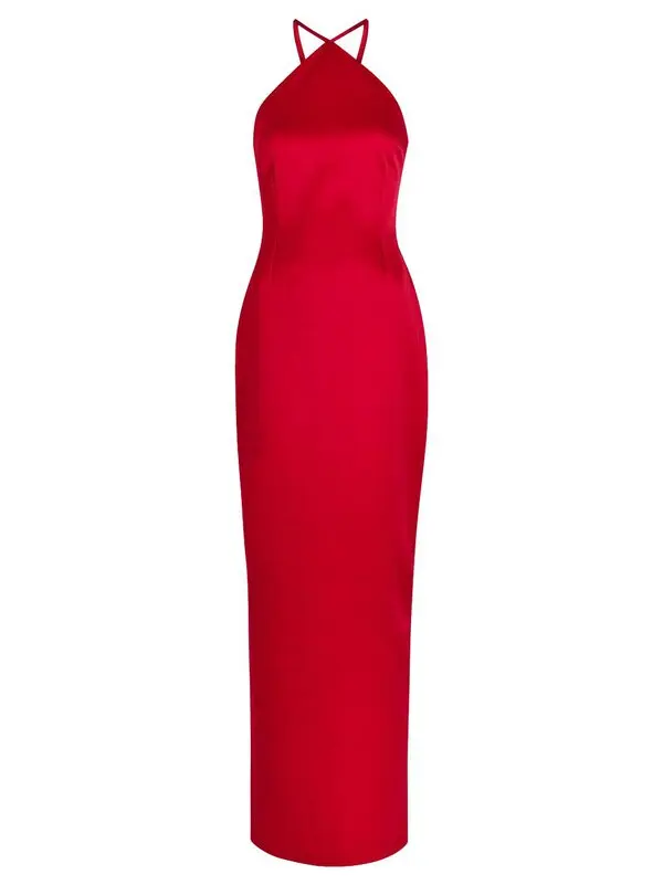Solace London Fern Halterneck Maxi Dress - Red
