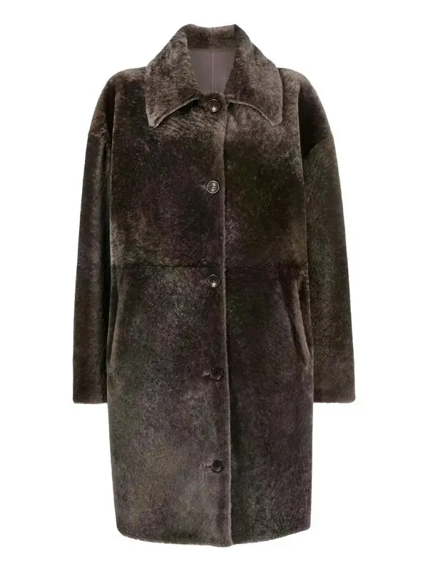 LISKA Leather Reversible Single-breasted Coat - Brown