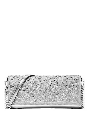 Michael Kors Medium Embellished Leather Clutch - Silver