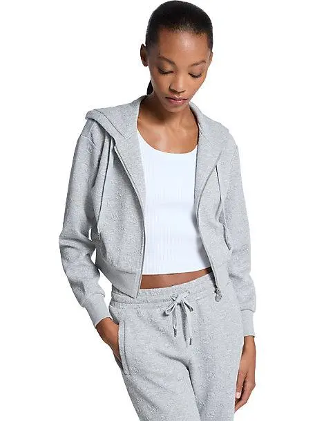 Michael Kors Logo Jacquard Zip-up Cropped Hoodie - Grey