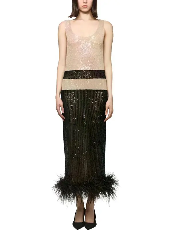 ATU BODY COUTURE Sequin-embellished Midi Dress With Feather Trim - Black