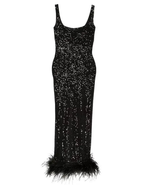 ATU BODY COUTURE Sequin Feather Trim Dress - Black