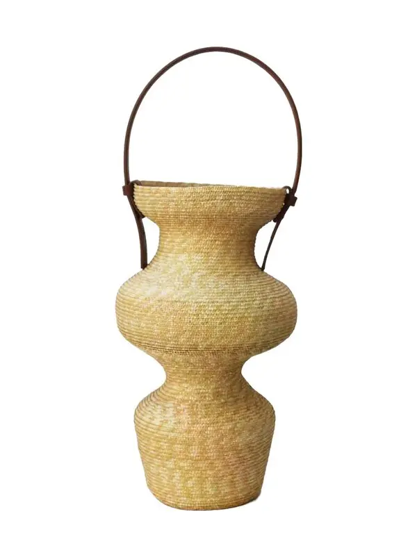 FILIPPO CATARZI Raffia Vase With Leather Detail - Neutrals