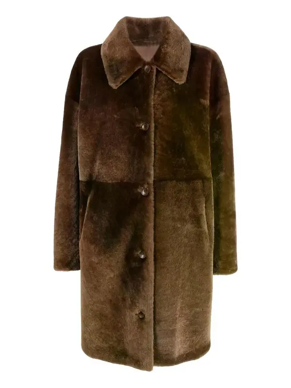 LISKA Single-breasted Shearling Coat - Brown