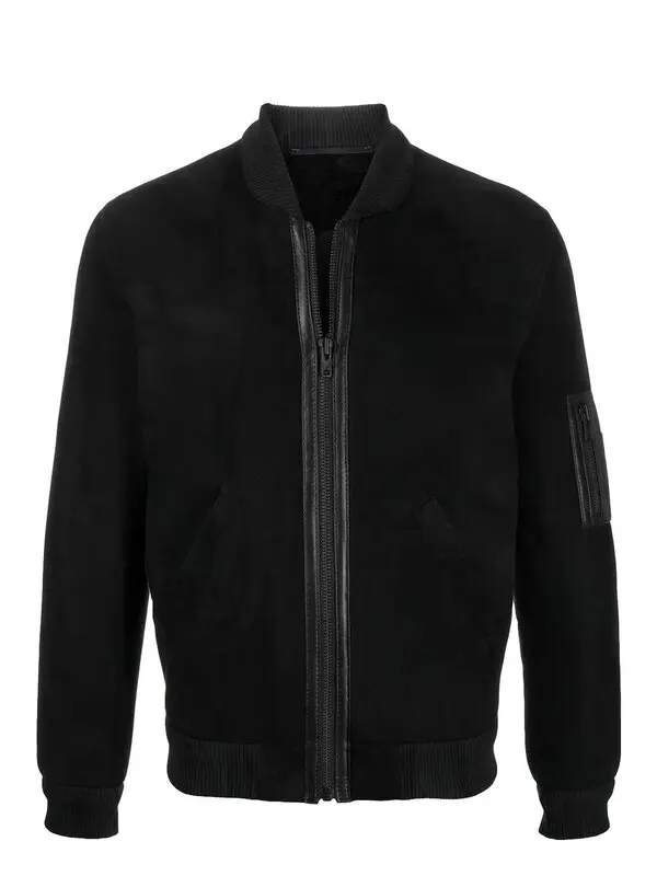 LISKA Ribbed Trim Bomber Jacket - Black