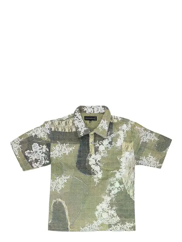 WHO DECIDES WAR BY EV BRAVADO Lace-detail Patchwork Polo Shirt - Green
