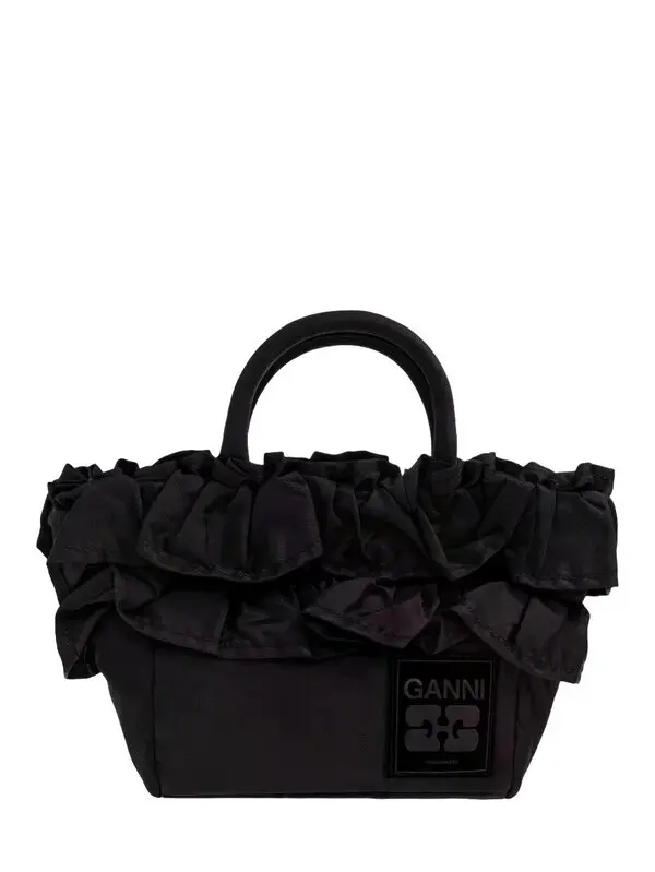 GANNI Mini Ruffle Tote Bag - Black