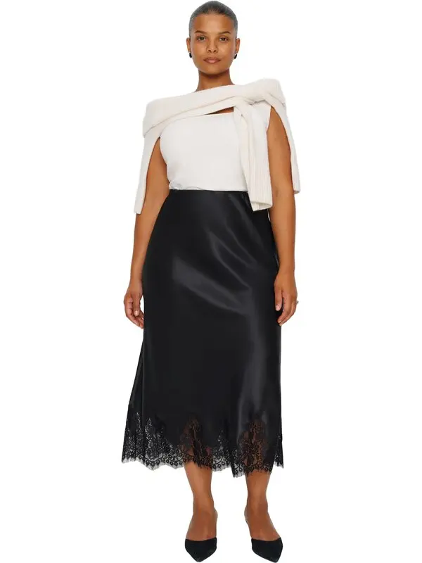 REFORMATION Carolina Silk Skirt - Black