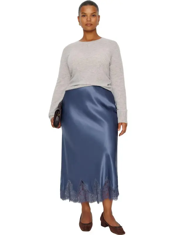 REFORMATION Carolina Silk Skirt - Blue