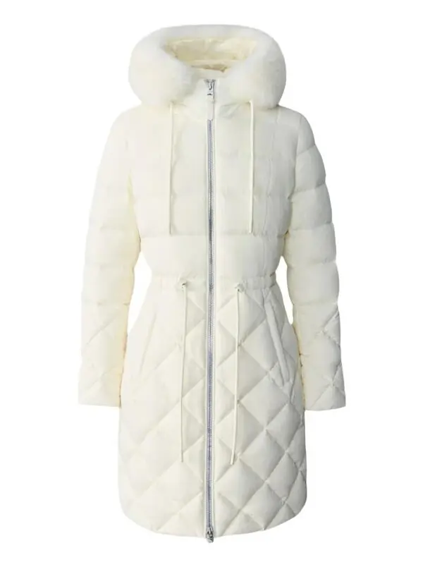 Mackage Diamond Quilted Down Coat With Fur Hood - Cream