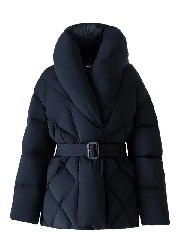 Mackage Down Belted Jacket With Shawl Collar - Black