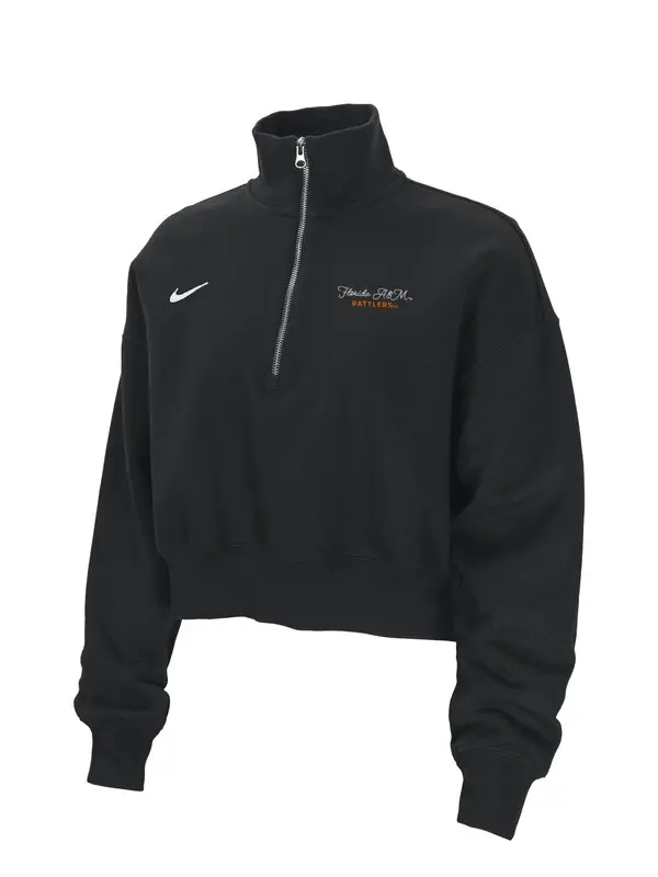Nike College Phoenix Fleece Florida A&m University Cropped 1/4-zip Pullover - Black