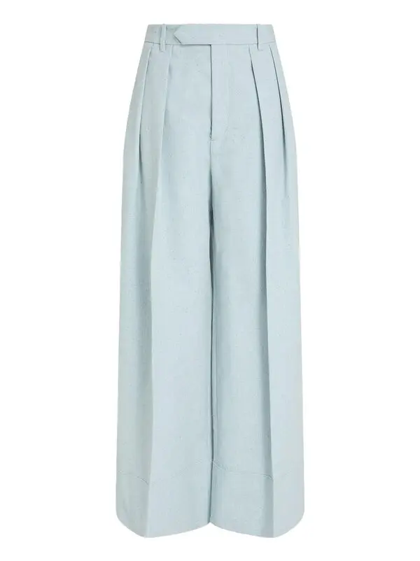 Zimmermann Pleated Cotton And Silk-blend Wide-leg Pants - Sky Blue