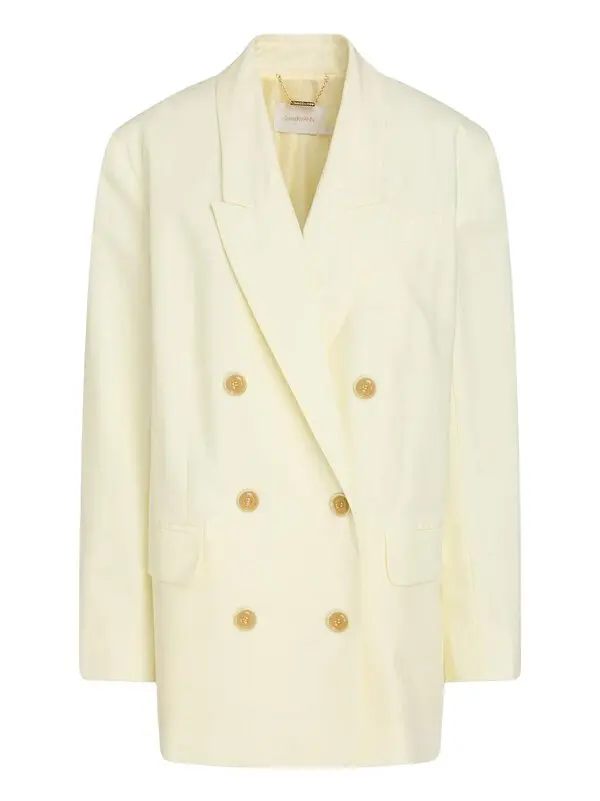 Zimmermann Double-breasted Cotton-poplin Blazer - Pastel Yellow