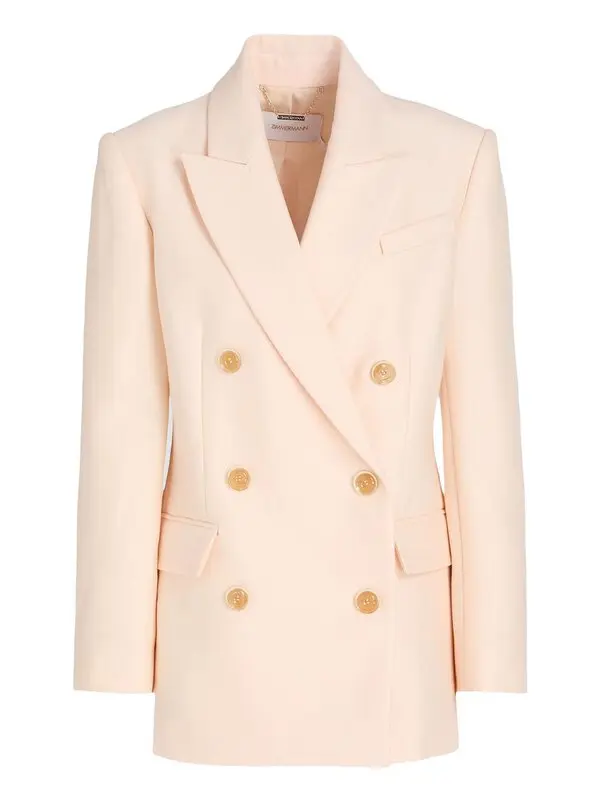 Zimmermann Double-breasted Wool And Silk-blend Blazer - Blush