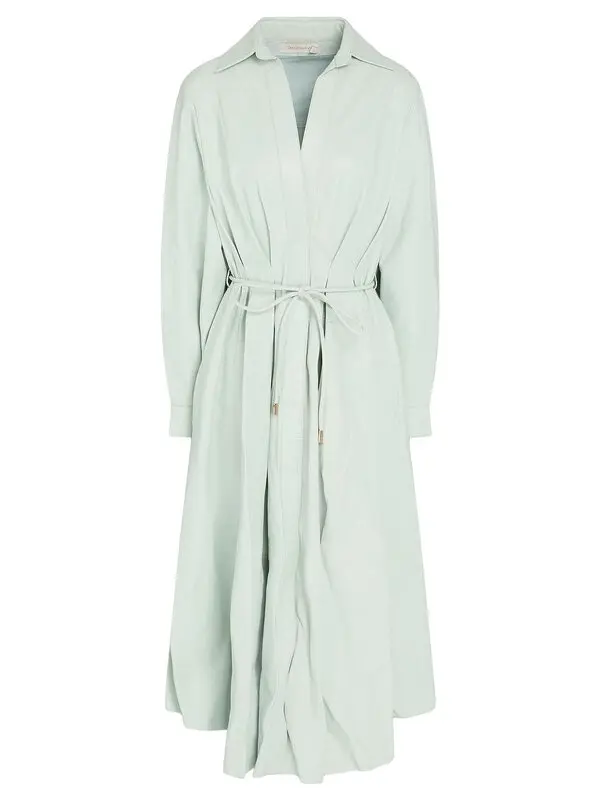 Zimmermann Pleated Leather Midi Shirt Dress - Mint