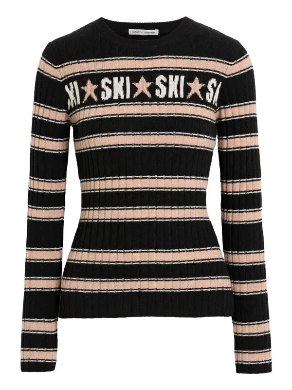 Autumn Cashmere Striped Jacquard-knit Cashmere Sweater - Black