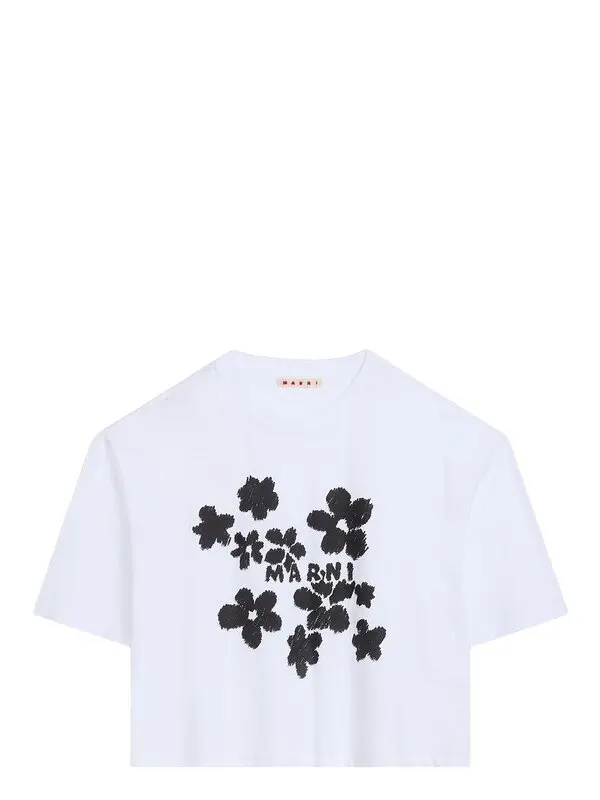 Marni Cropped Printed Cotton-jersey T-shirt - White