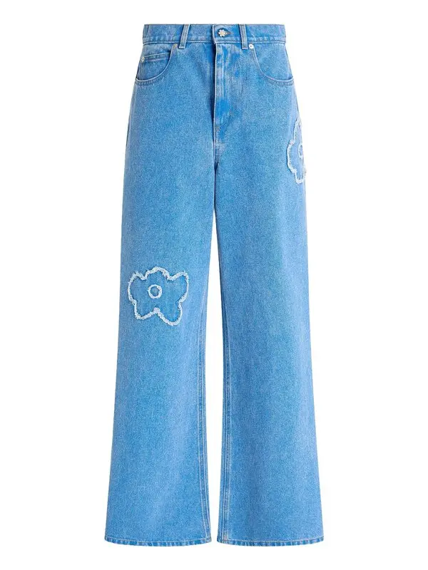 Marni Floral-appliquéd High-rise Wide-leg Jeans - Light Denim