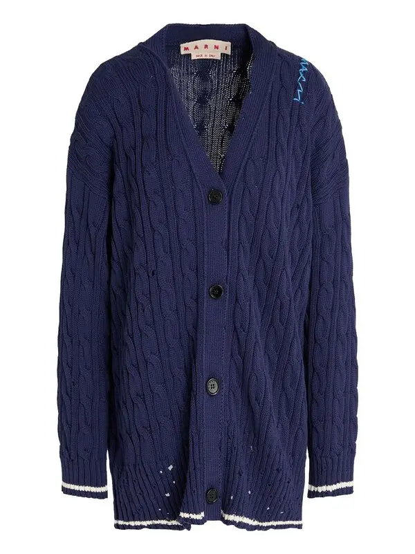 Marni Cable-knit Cotton Cardigan - Navy