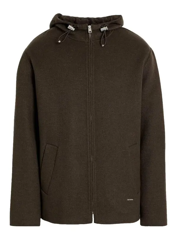 Sandro Wool-blend Felt Hooded Jacket - Chocolate