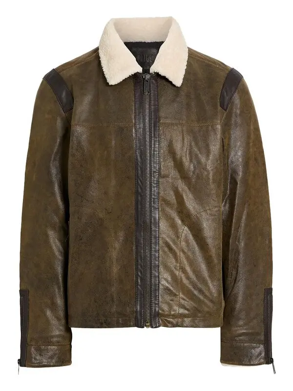 Paige Leather Jacket With Fleece Trims - Dark Brown