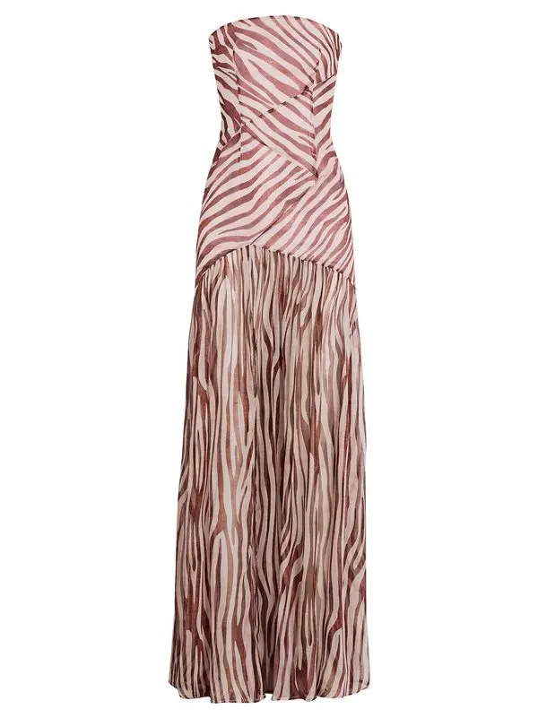 Retrofete Nicole Strapless Zebra-print Maxi Dress - Baby Pink