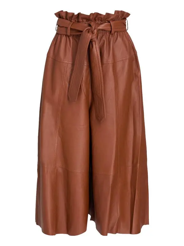Zimmermann Ruffled Leather Culottes - Brown