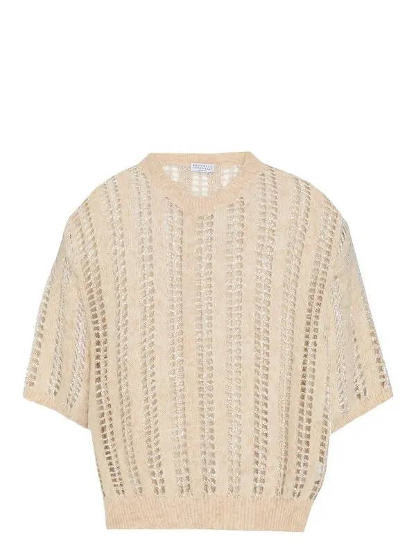 Brunello Cucinelli Metallic Open-knit Sweater - Beige