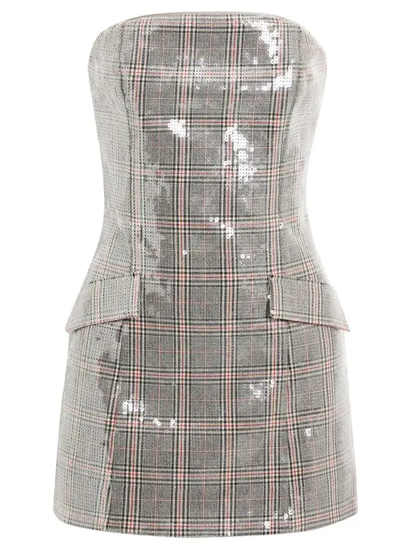 Retrofete Crowne Strapless Sequined Tweed Mini Dress - Gray