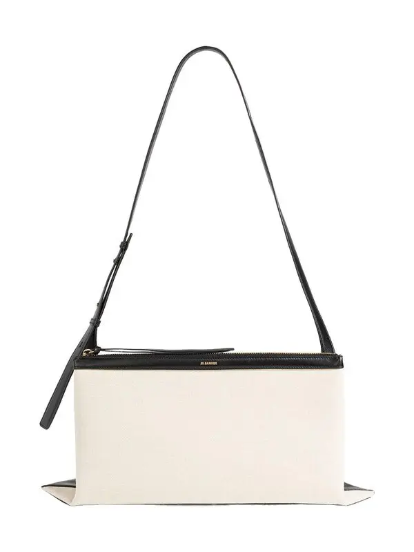 JIL SANDER Leather And Canvas Shoulder Bag - Ecru