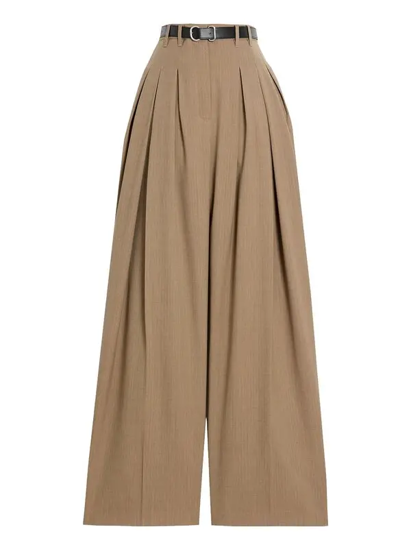 JIL SANDER Belted Wool-jacquard Wide-leg Pants - Taupe