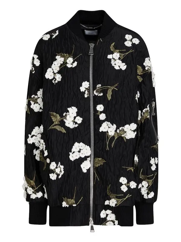 Erdem Embellished Wool-blend Cloqué Bomber Jacket - Black