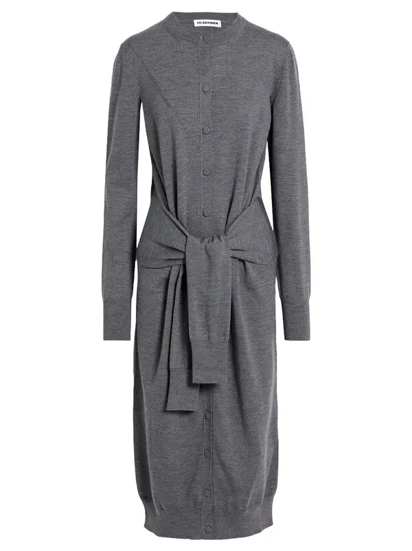 JIL SANDER Tie-front Wool Midi Dress - Gray