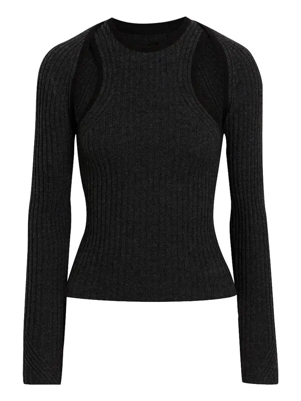 Naadam Cutout Ribbed Wool And Cashmere-blend Sweater - Charcoal
