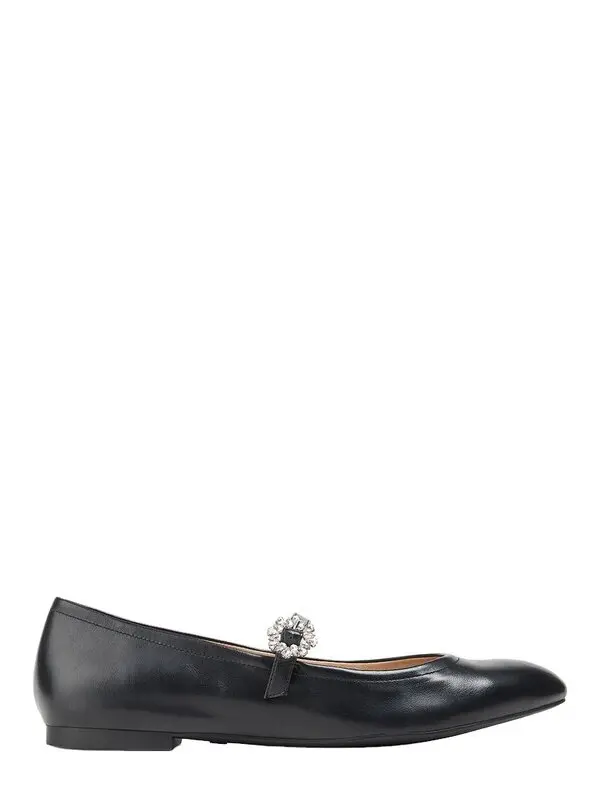 STUART WEITZMAN Aura Embellished Leather Mary Jane Flats - Black