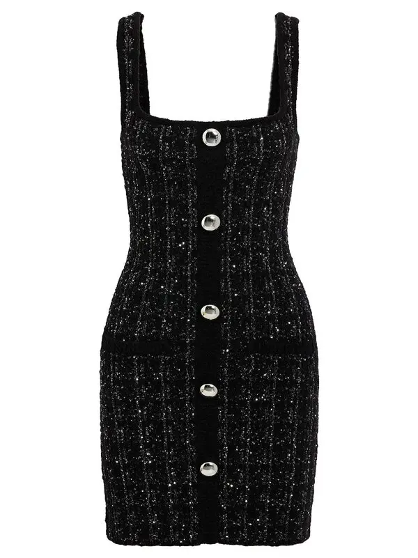 Retrofete Amanda Sequin-embellished Tweed Mini Dress - Black