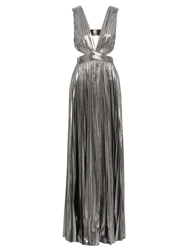 Retrofete Dracey Cutout Pleated Lamé Maxi Dress - Gunmetal