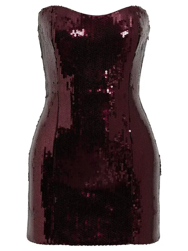 Retrofete Cecil Strapless Sequined Mini Dress - Burgundy