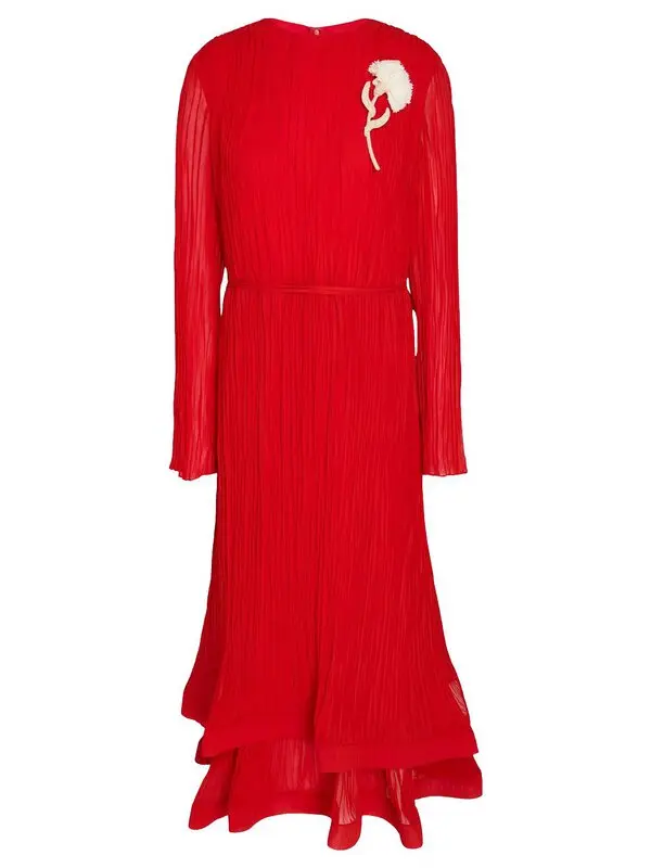 Erdem Embellished Plissé-georgette Midi Dress - Red