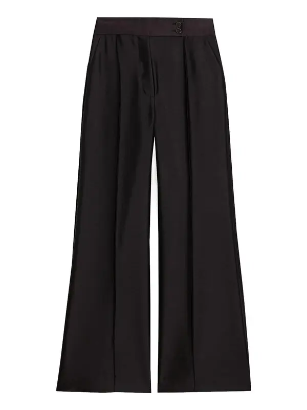 Zimmermann Wool And Silk-blend Duchess Satin Wide-leg Pants - Black