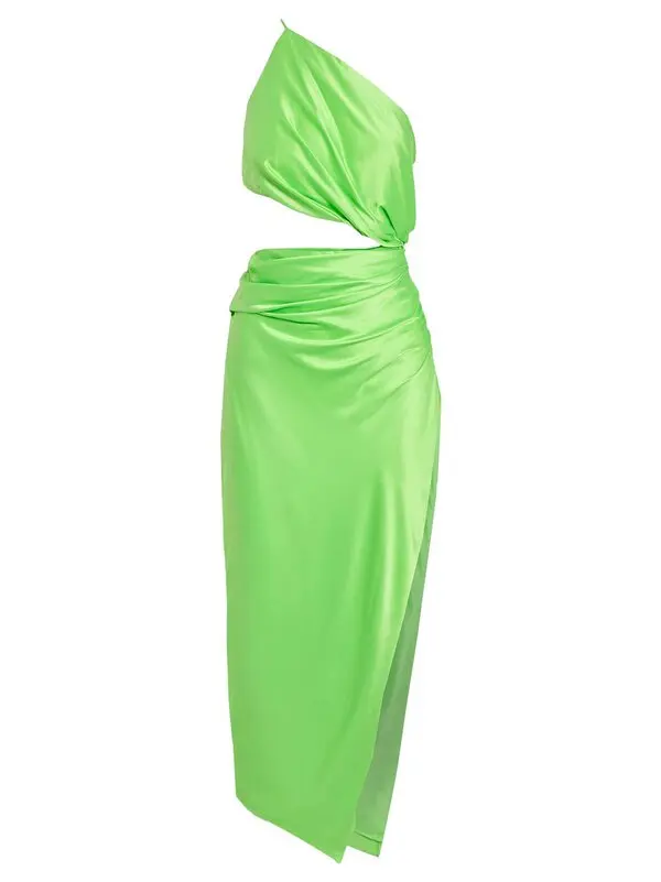 THE SEI One-shoulder Cutout Silk-satin Midi Dress - Bright Green